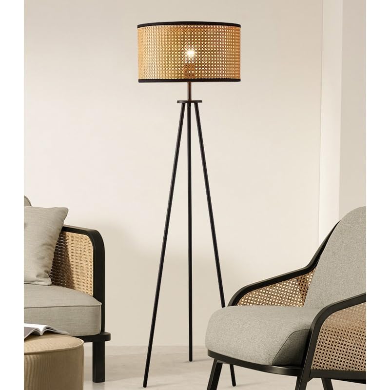 MMLLZEL Simple Floor Lamp Living Room Sofa Study Bedroom Bed Rattan Woven Retro Upright Table Lamp