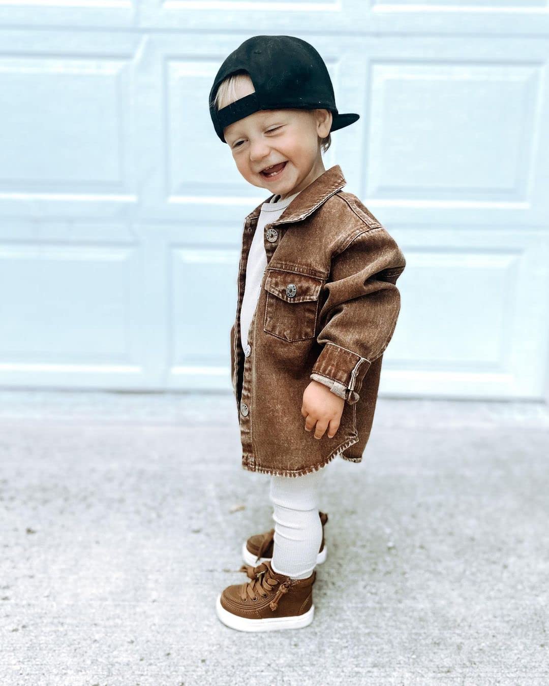 YOKJZJD Toddler Baby Boy Denim Pocket Button Down Long Sleeve Shirt Jean Jacket Fall Clothes (Brown, 18-24 Months)