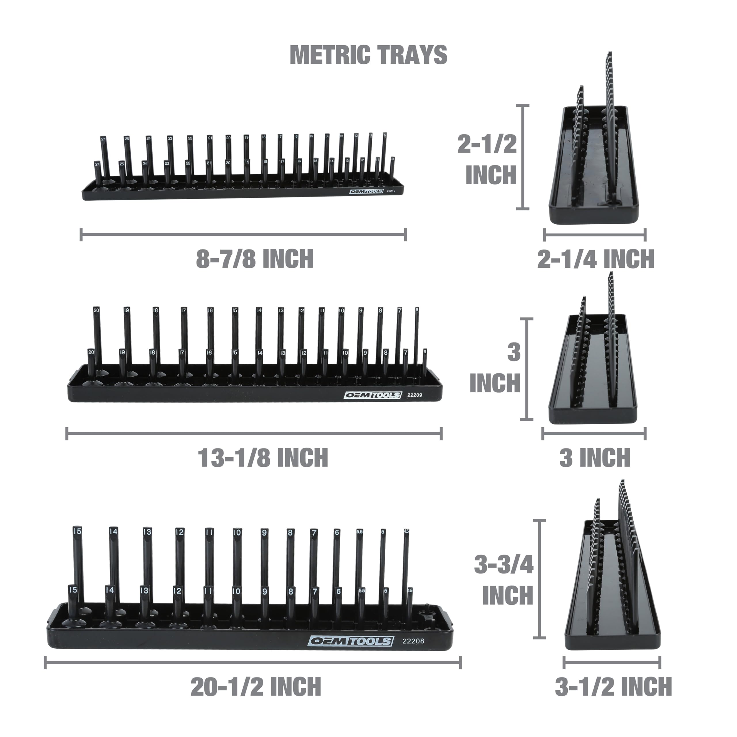 OEMTOOLS 22418 6 Piece SAE and Metric Socket Tray Set, SAE and Metric Socket Storage for Sizes 1/4", 3/8”, and 1/2" Drive, Socket Holders and Socket Organizer Tray for Toolbox, Orange and Black