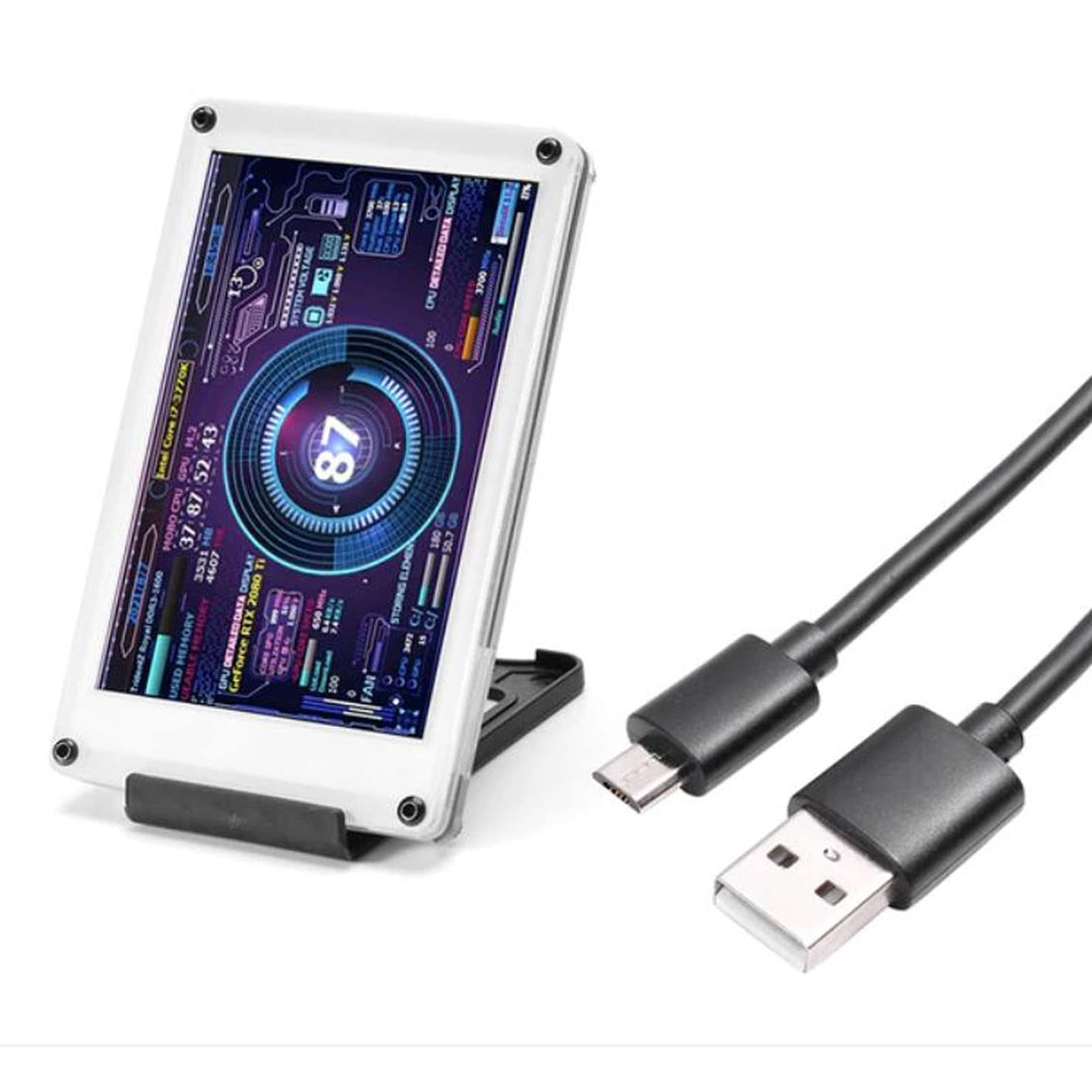Zyyini 3.5 inch IPS USB Mini Screen, Computer Temp Monitor with Dimmable Theme Editor, PC CPU RAM HDD Data Monitor, Auto Off for GPU