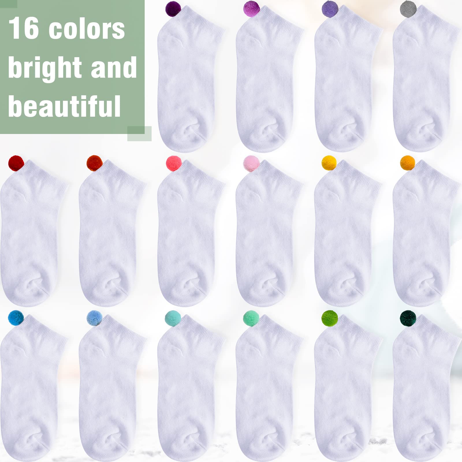 SATINIOR 16 Pairs Women Pom Pom Socks with Balls on The Back Ankle Lowcut Socks Seamless Socks for Men Women(White)