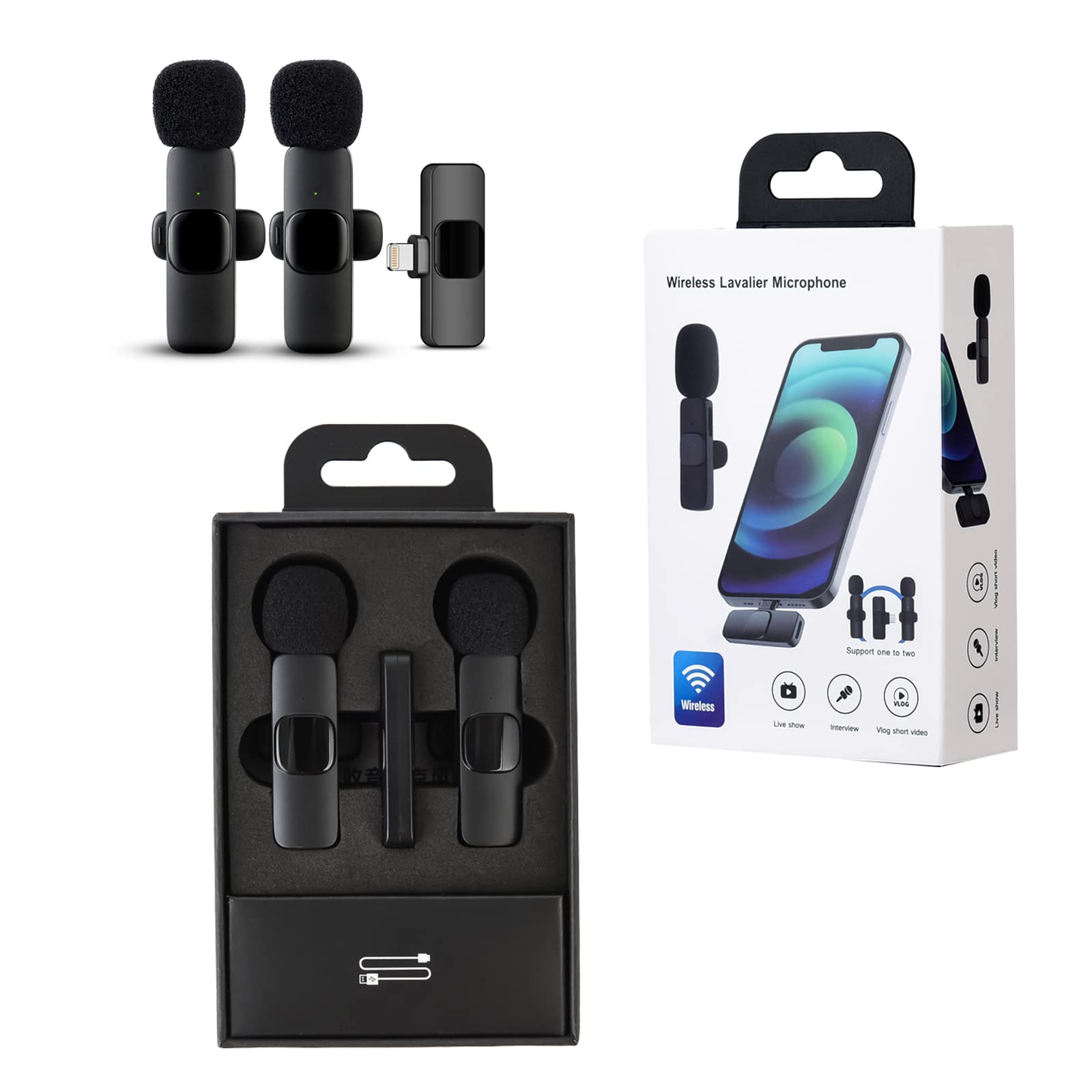 Valleycomfy Wireless Lavalier Lapel Microphone - Professional Video Recording Lav Mic, 2 Clip-on Wireless Microphones for YouTube Interview Vlog Livestream, Podcast & TikTok