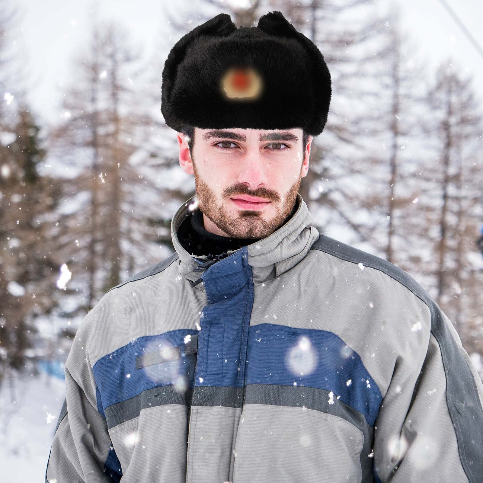 SATINIOR 2 Pieces Russian Hat Ushanka Hat Faux Fur Cap Cossack Trapper Hat Black Beanie Flaps Hat with Badge for Men