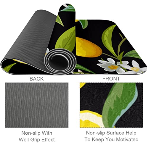 Yoga Mat, Yoga Mats for Home Workout, Workout Mat, Exercise Mats, Pilates Mat, orange lemon fruit leaf pattern
