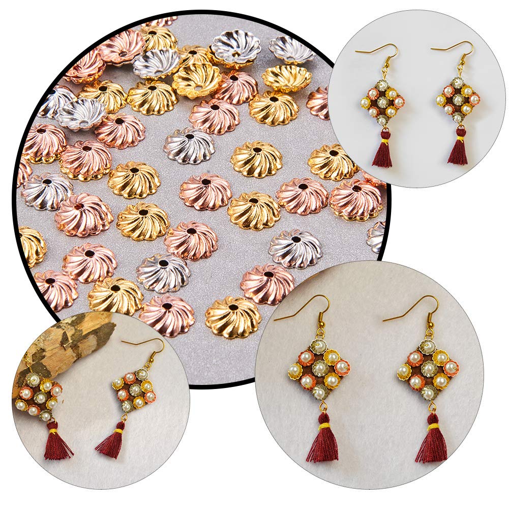 PH PandaHall About 600 Pcs Brass Flower Petal Bead Caps Spacers 7x2mm for Jewelry Making, Golden, Silver and Rose Gold