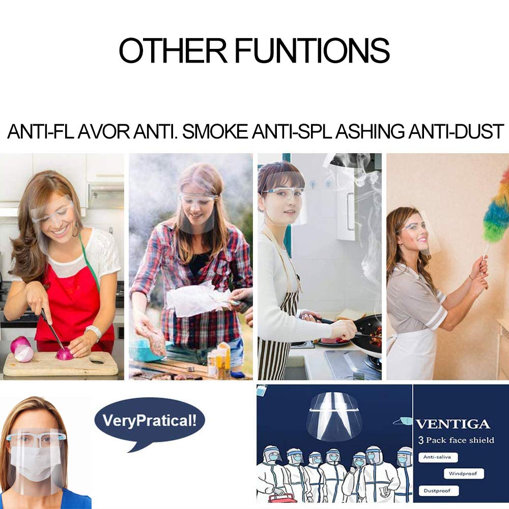 salipt 2 Pack Face Shields | Reusable Glasses Frame Attached to Anti-Fog Transparent Visor | Lightweight, Comfortable and Effective | Prevents Any Droplets or Particles