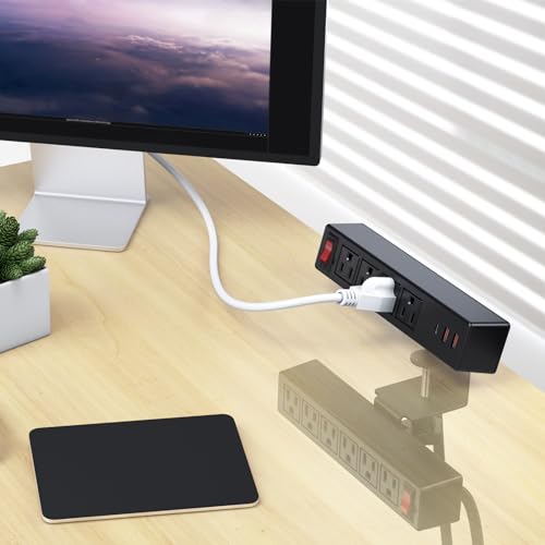 VILONG Desk Clamp Power Strip with USB, 2 in 1 Dual Layer Desktop Edge Power Strip, Removable Clamp Power Socket with 10AC Outlets & Switch, 6ft Extension Cord(Black)