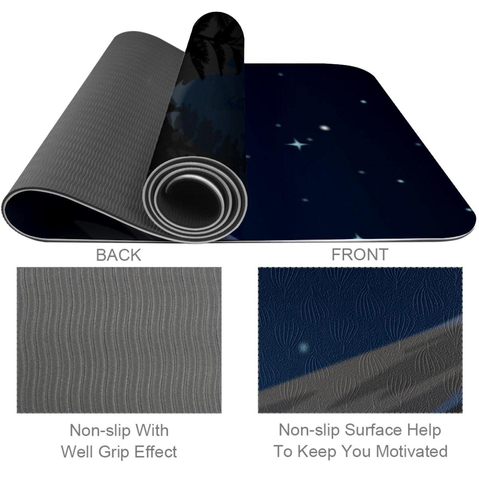 Yoga Mat, Yoga Mats for Home Workout, Workout Mat, Exercise Mats, Pilates Mat, Moon Volcano Forest Night