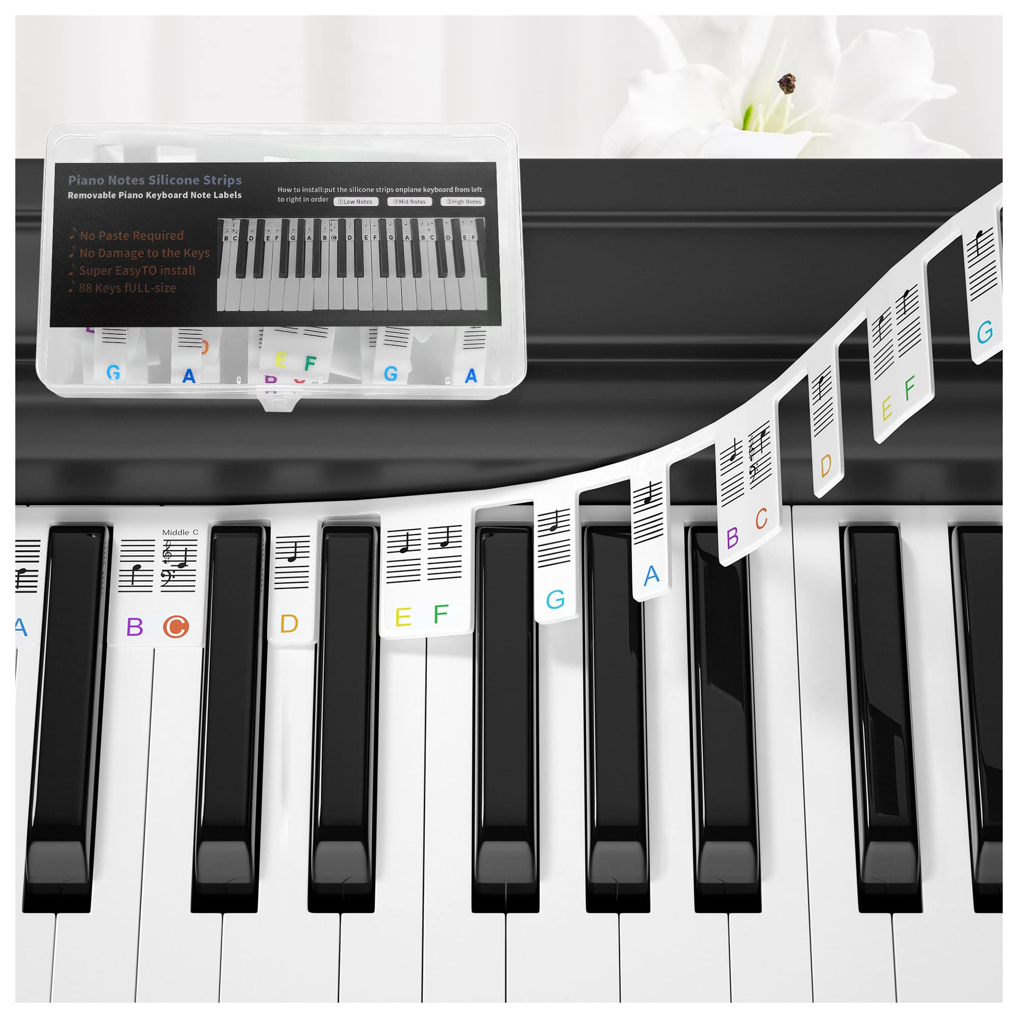 VVAYHUA Piano Notes Guide for Beginners, 88 Keys Removable Piano Keyboard Note Labels, Reusable Silicone Piano Keyboard Stickers for Kids (Colorful)