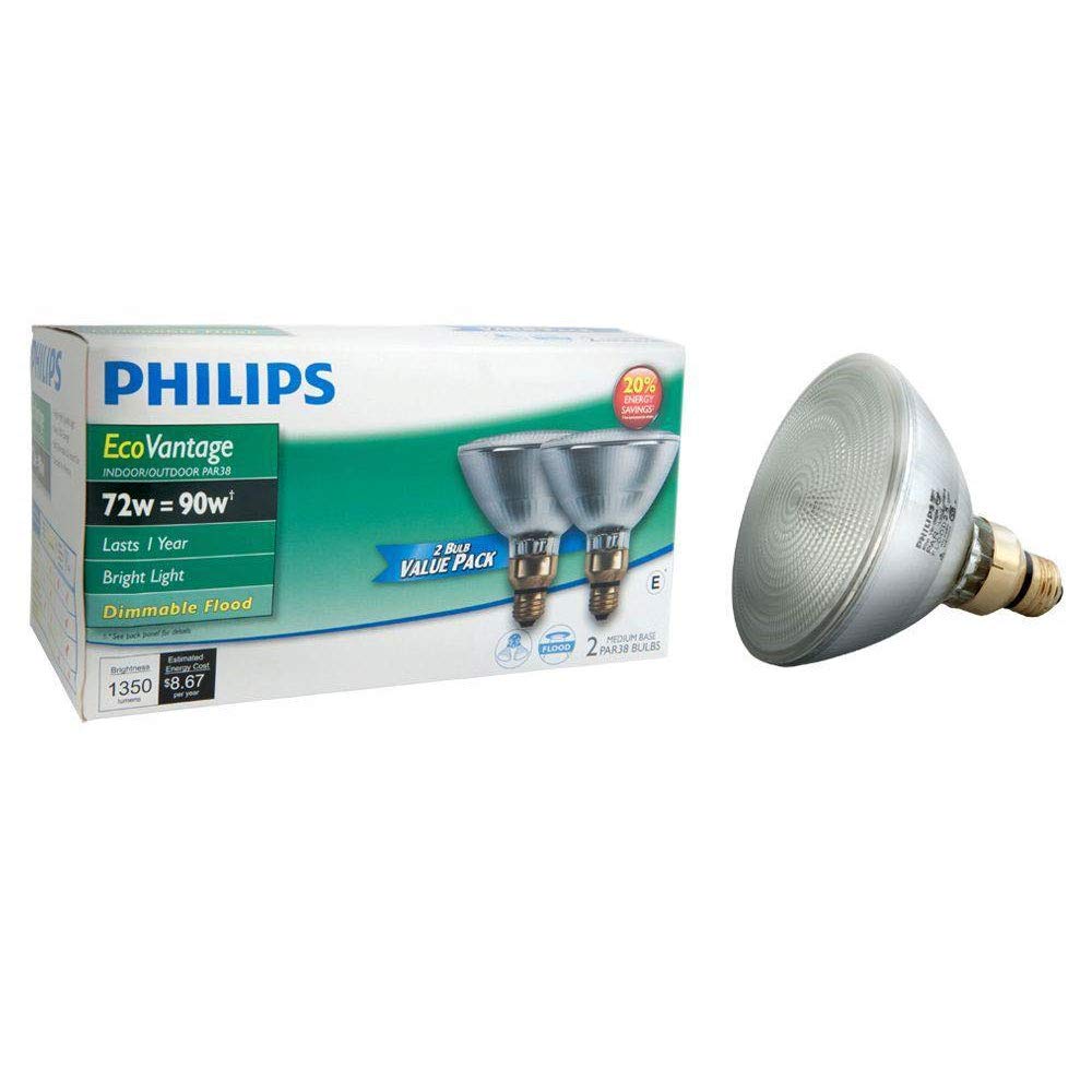 Philips 429373 EcoVantage 90W Halogen PAR38 Indoor/Outdoor Dimmable Flood Light Bulb, Soft White