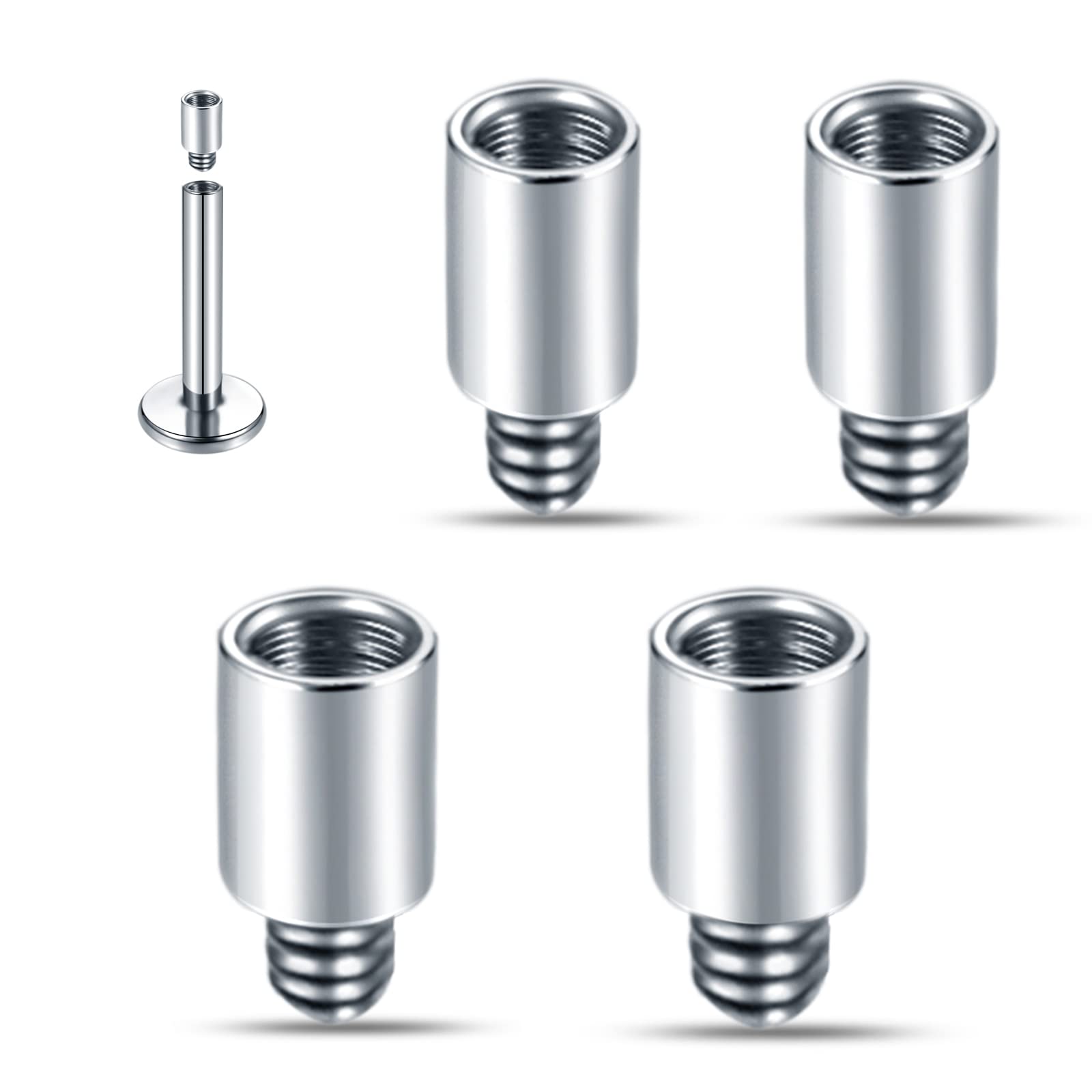 Xpircn 14G 16G G23 Titanium Extension Rod for Nose Ear Navel Lip Internal Threaded Labret Helix Tragus Ear Lobe Piercing Studs Extension Bar (4PCS, Titanium Extension Rod)