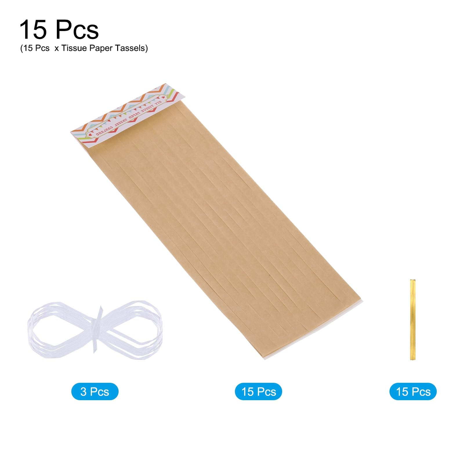 MECCANIXITY 15Pcs Khaki Tassel Garland Banner with Rope Tissue Paper Tassels Party DIY Kits for Anniversary Wedding Birthday Party
