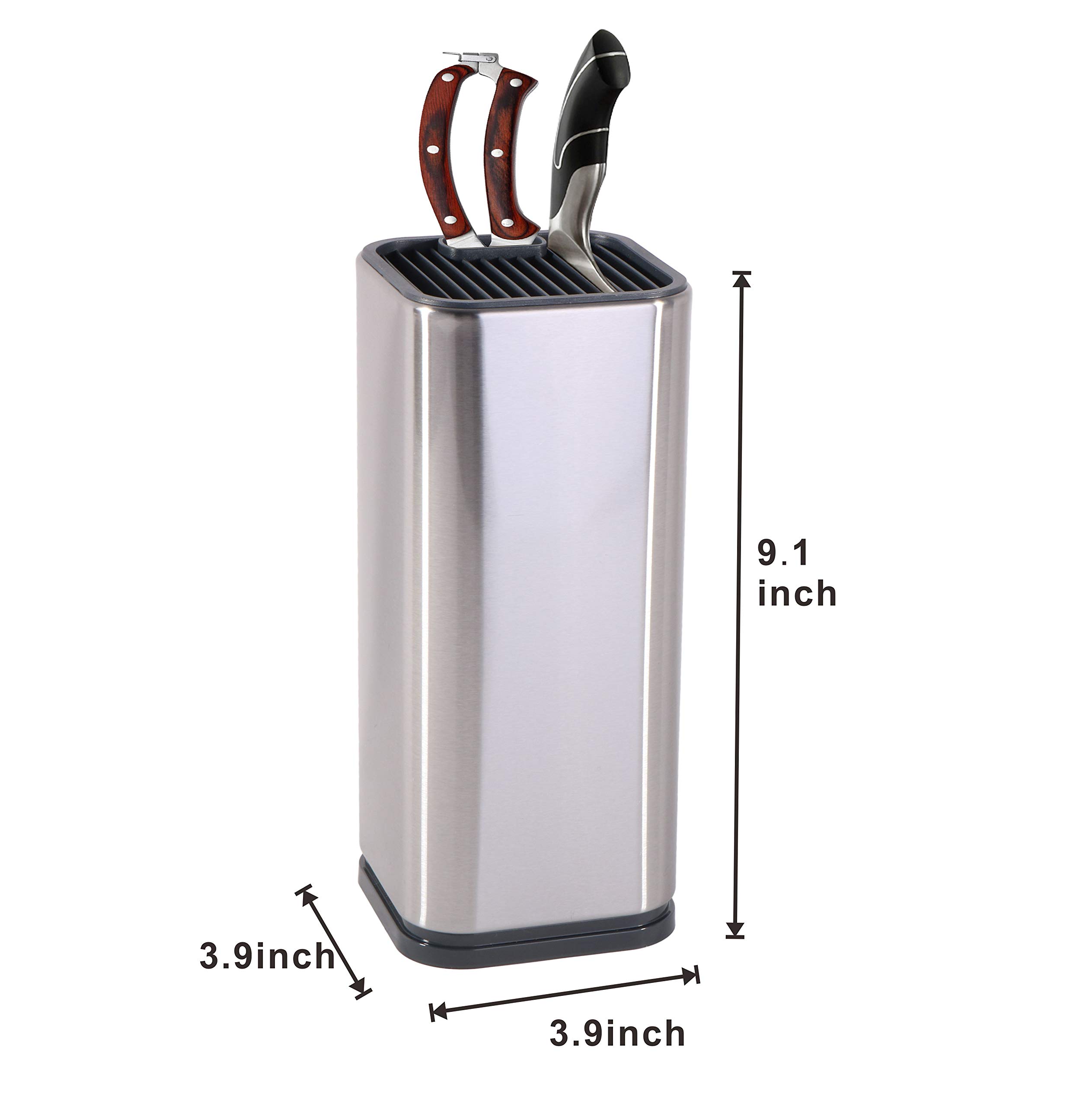 PENGKE Universal Knife Block,Knife Holder For Kitchen Counter,Stainless-Steel Modern Rectangular Design with Scissors-Slot,Space Saver Knife Storage,Silver