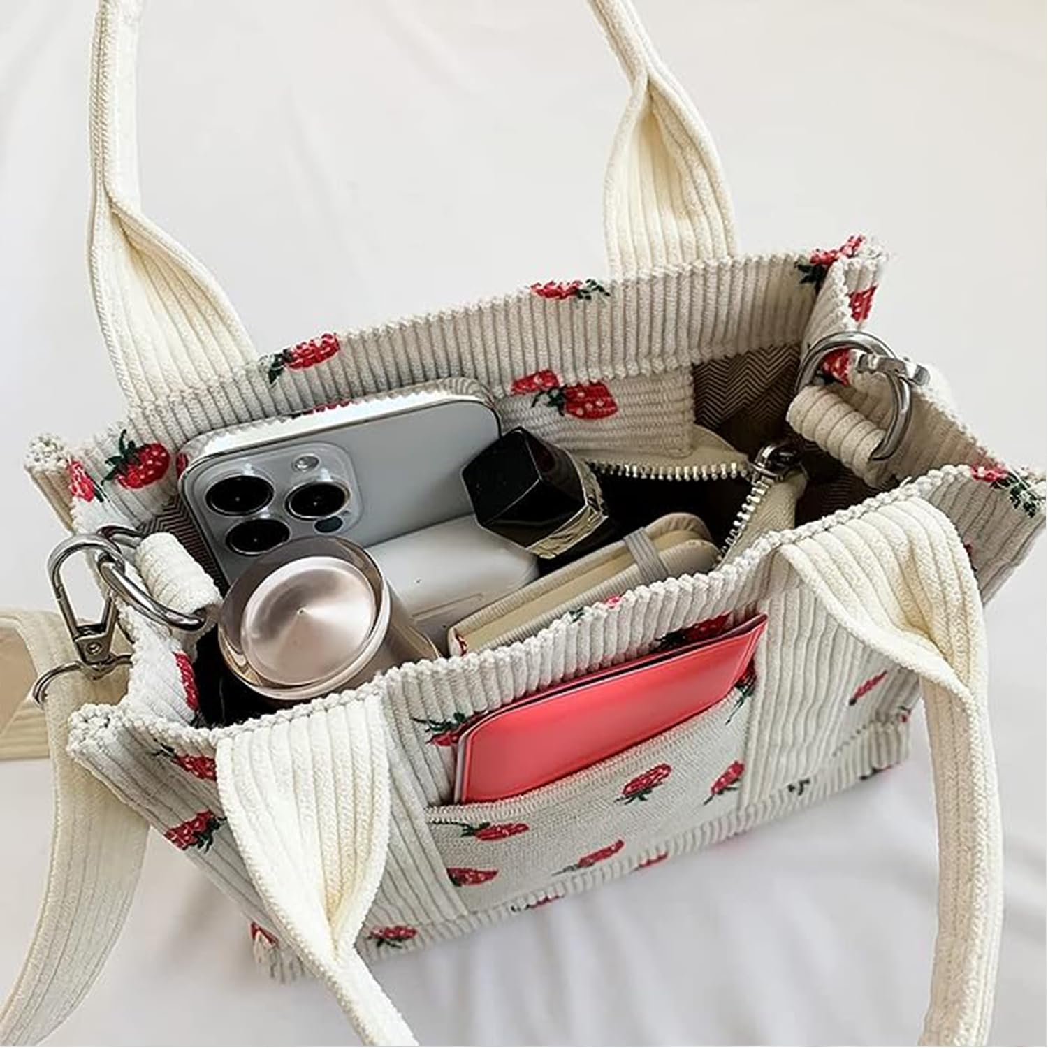 MINKARS Mini Tote Bag Corduroy Strawberry