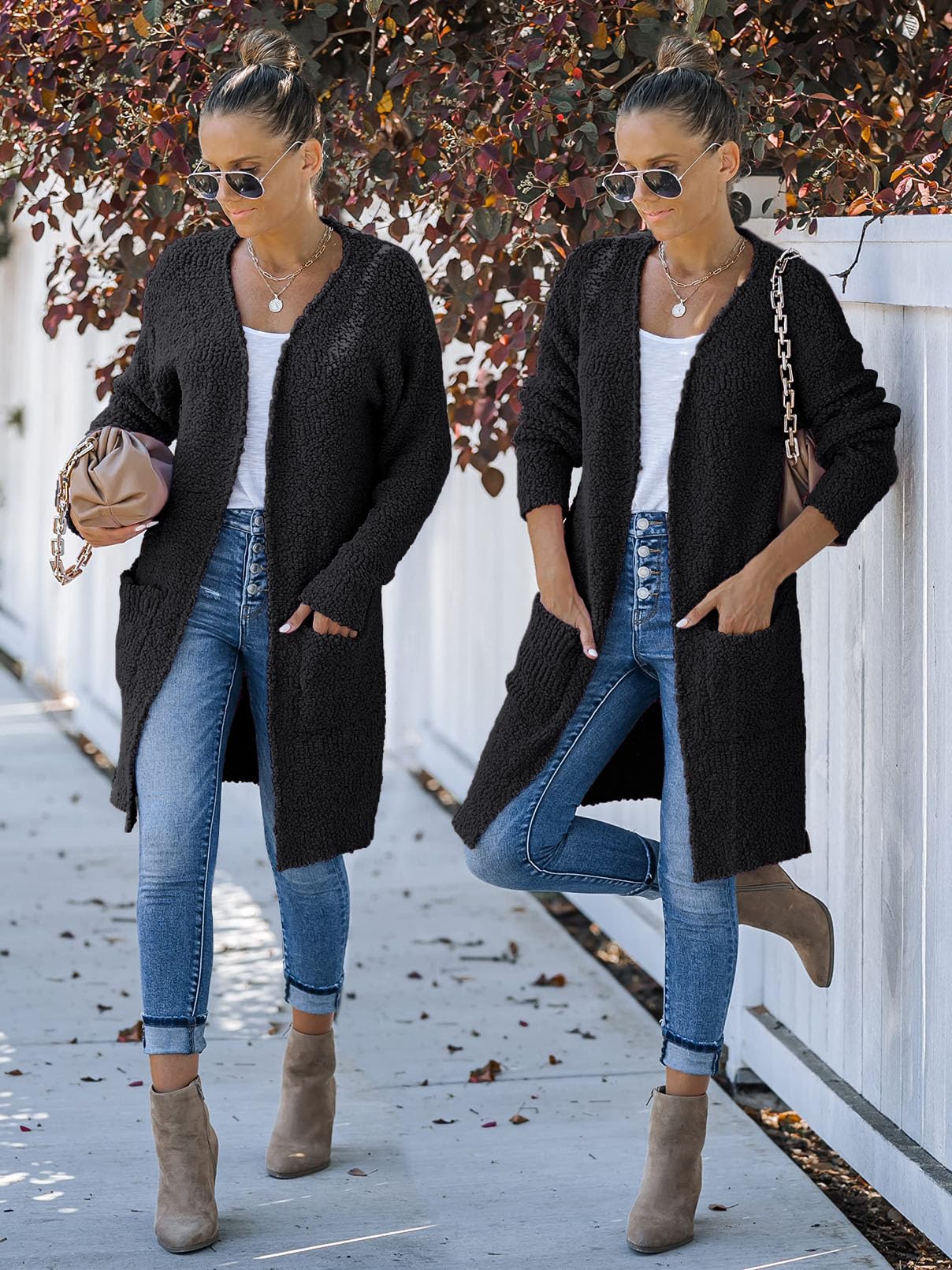 MEROKEETY Women's 2024 Winter Long Sleeve Soft Chunky Knit Sweater Open Front Cardigan Outwear Coat Black