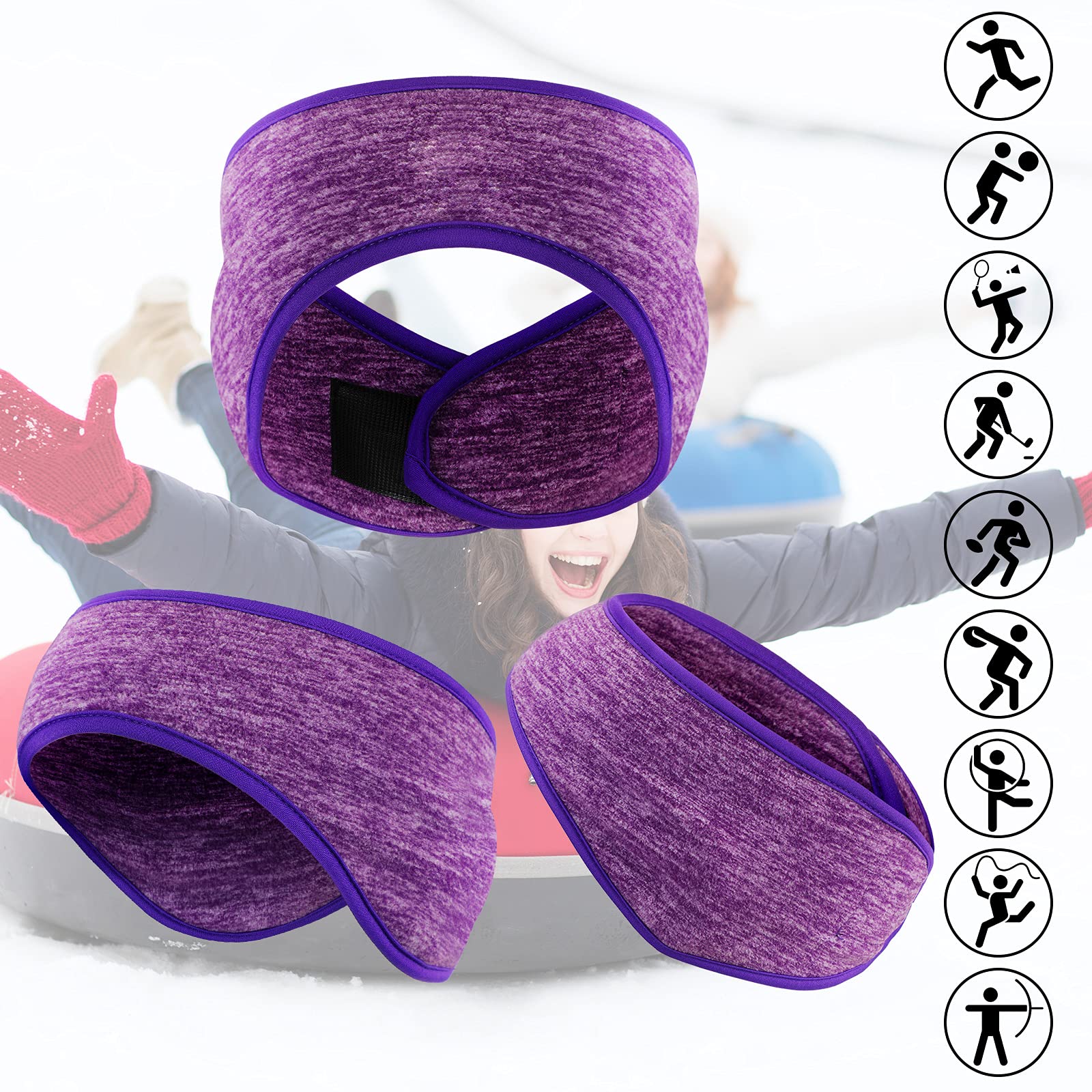 SATINIOR 6 Pcs Winter Ear Warmer Headband Adjustable Stretchy Ear Muffs Full Cover Sweatband for Women Men Outdoor Activity