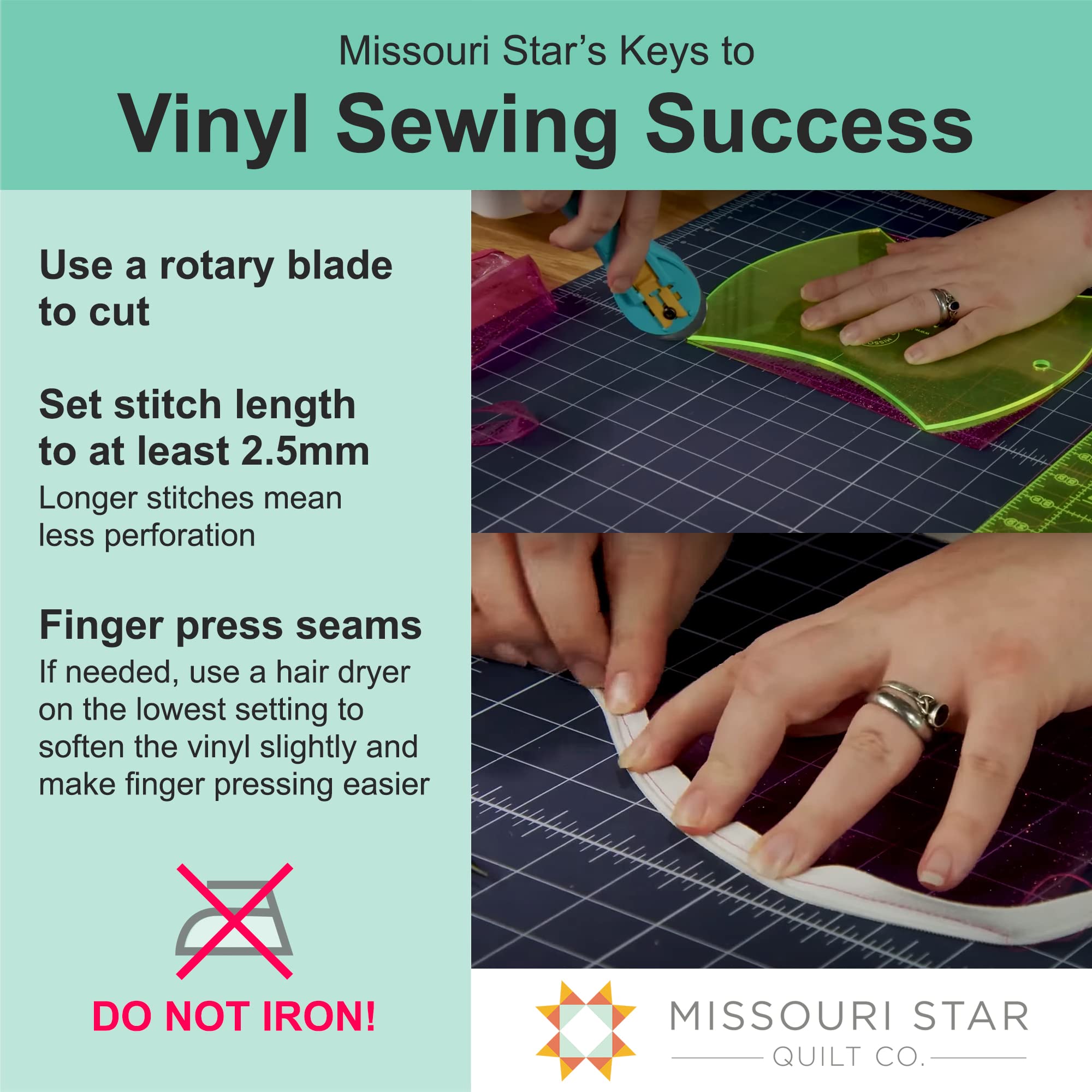 Missouri Star Printed Vinyl Roll 15β x 35β - Sewable Plastic Fabric for Making Tote Bags, Purses, and Craft Projects - Clear PVC Vinyl with Sewing Words