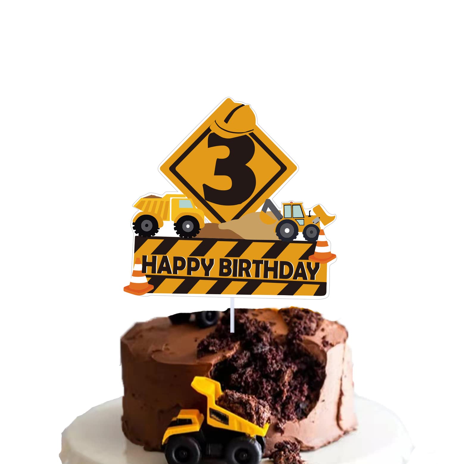 PuPuFly Excavator 3rd Birthday Cake Topper for Engineering Construction Theme Decoration ,Kids Boy 3 Year Happy Party β 1 (PuPuFlya53214)