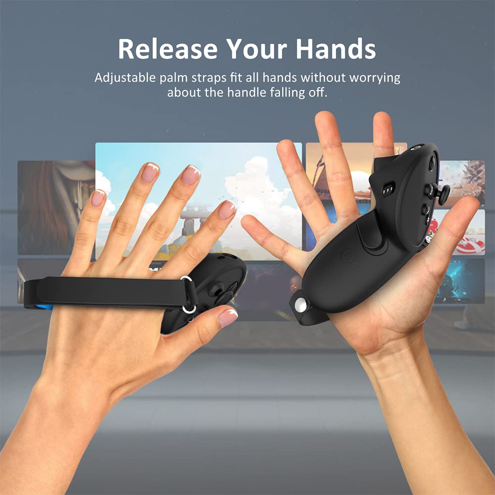 Tookie 1 Pair Touch Controller Grip Cover with Knuckle Straps, VR Accessories Touch Controller Grip Cover Compatible for Meta Quest Pro(Black)