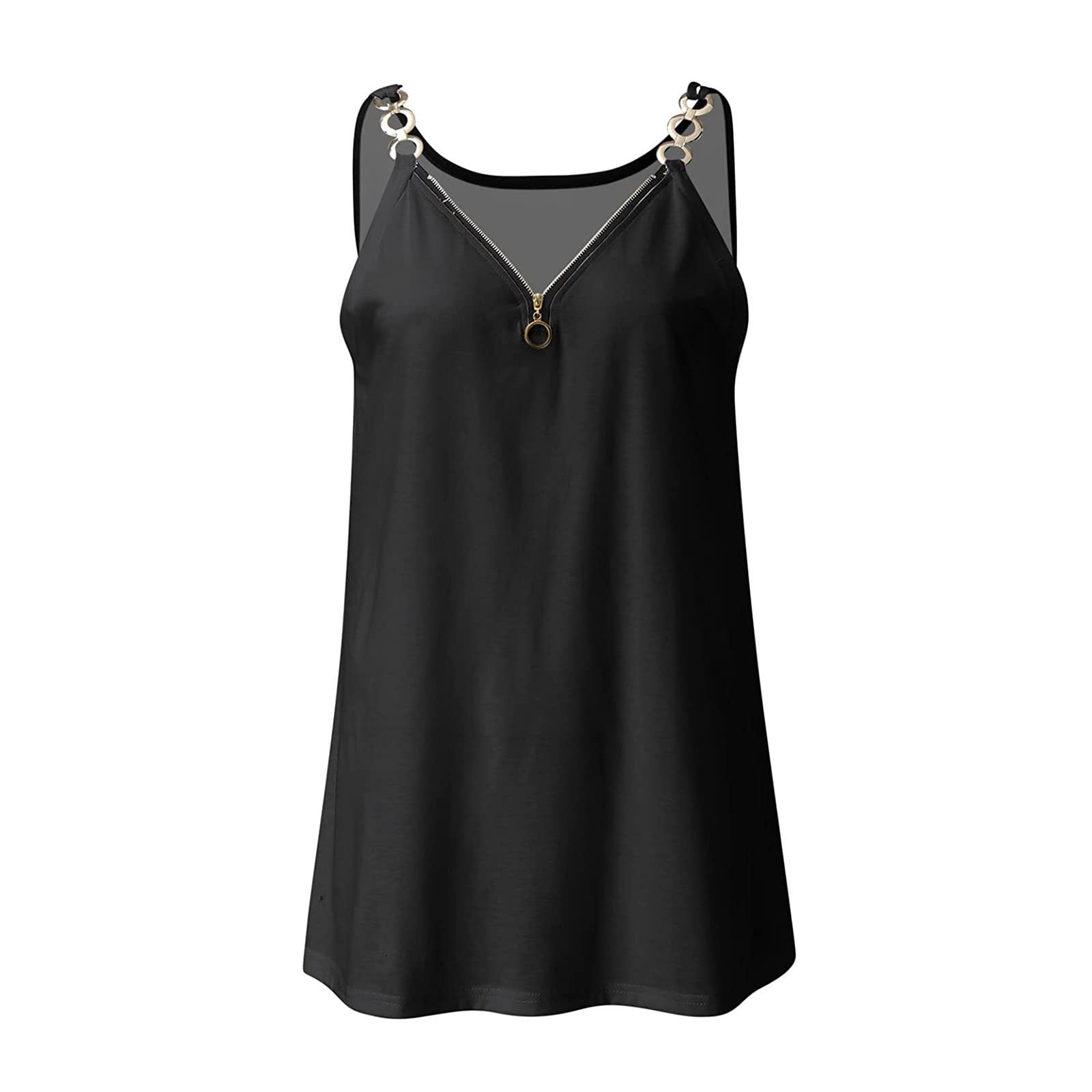 Tirantes Encaje Cuello en V Chaleco Top Sling Solid Tank Recortada Bottoming Slim T Shirt Túnica Blusas sueltas,U2-Black,Medium