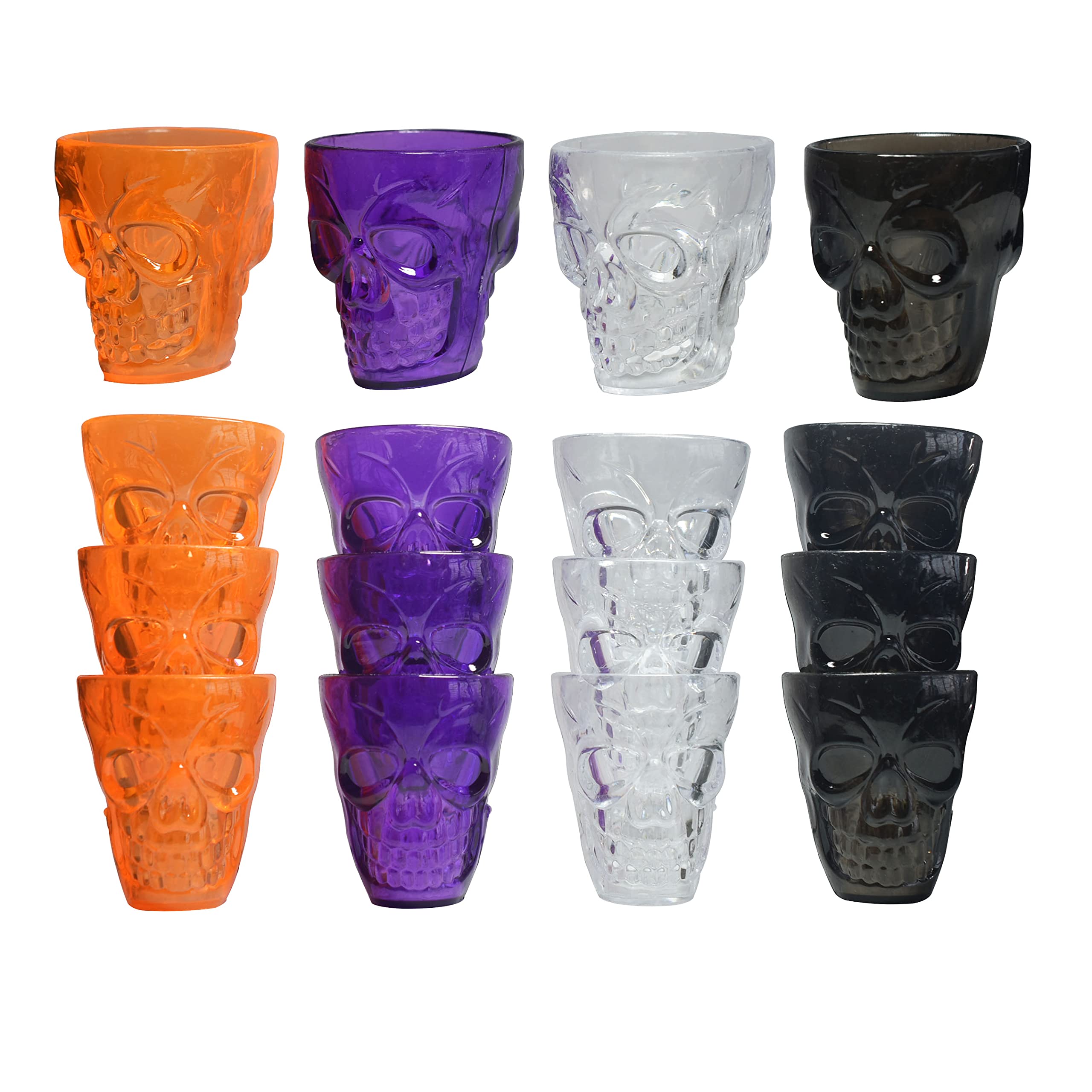 X-SHIYUN Halloween Skull Party Favor Shot Glasses 1.86 oz/ 55 ml Unbreakable Skull Shot Cups Plastic Halloween Cups for Spirits Vodka Halloween Party Decoration Supplies(16PCS)