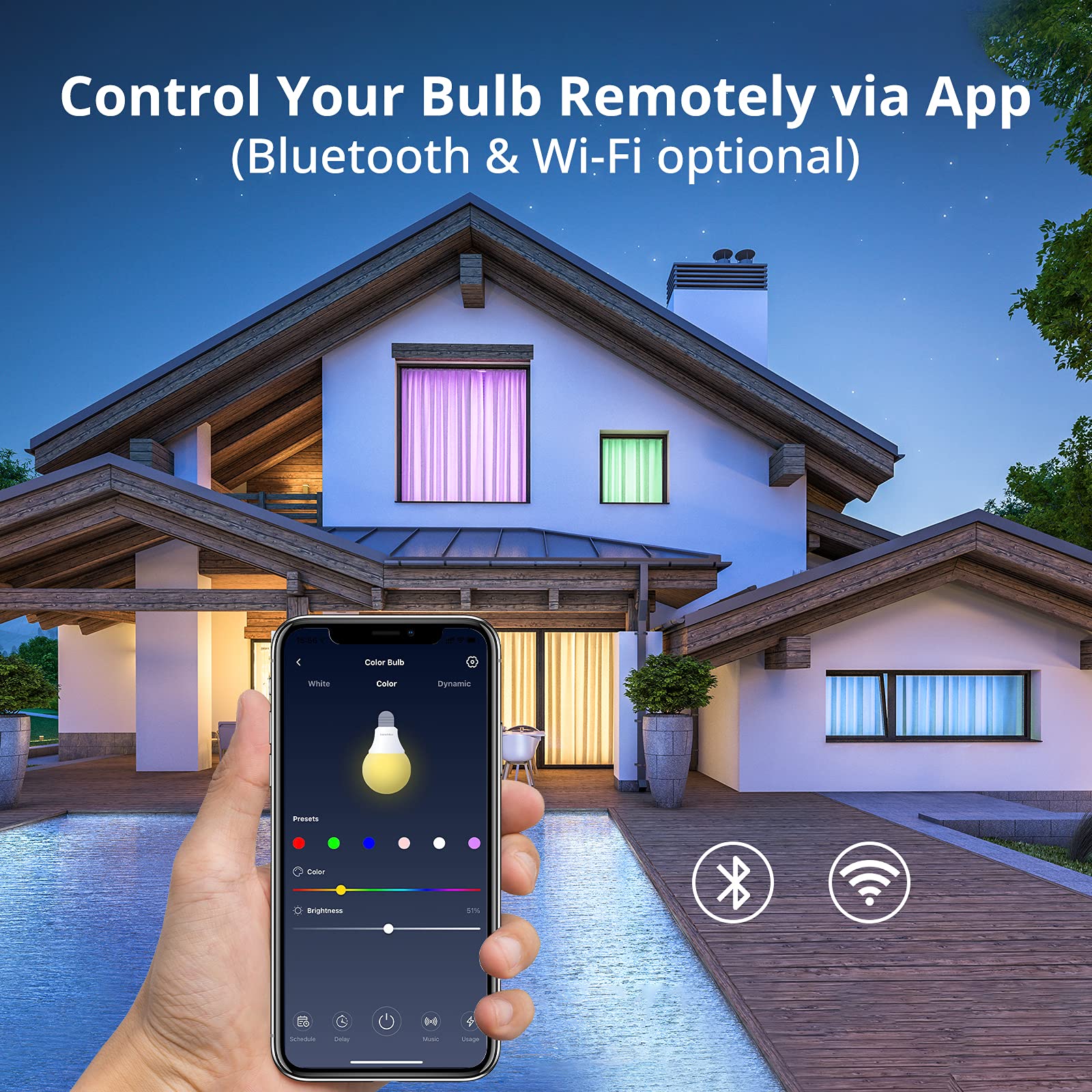 SwitchBot Smart LED Light Bulb - Color Changing Dimmable WiFi&Bluetooth Bulb Works with Alexa&Google, RGBCW Multicolor Warm White E26 10W 800lms Equals 60W Bulb, 2.4GHz Only, No Hub Required (4 Pack)
