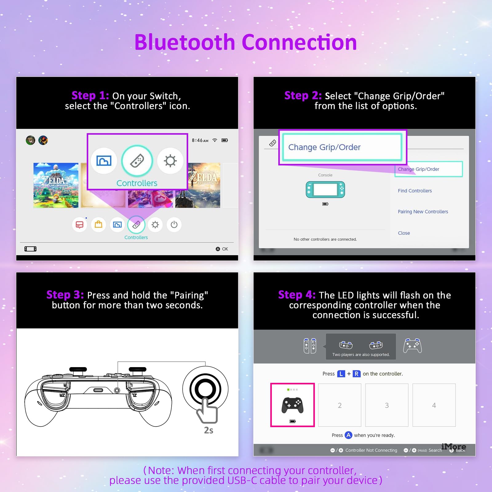 NexiGo Controller (No Deadzone) for Switch/Switch Lite/OLED, Bluetooth Wireless Controllers for Nintendo Switch with Vibration, Motion, Turbo and LED Light, Gift for Gamer Girls Boys (Violet Unicorn)
