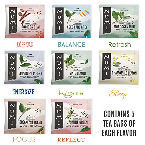 Numi Organic Tea By Mood Gift Set, 40 Tea Bag Assortment, Premium Organic Black, Pu-erh, Green, Maté, Rooibos & Herbal Teas