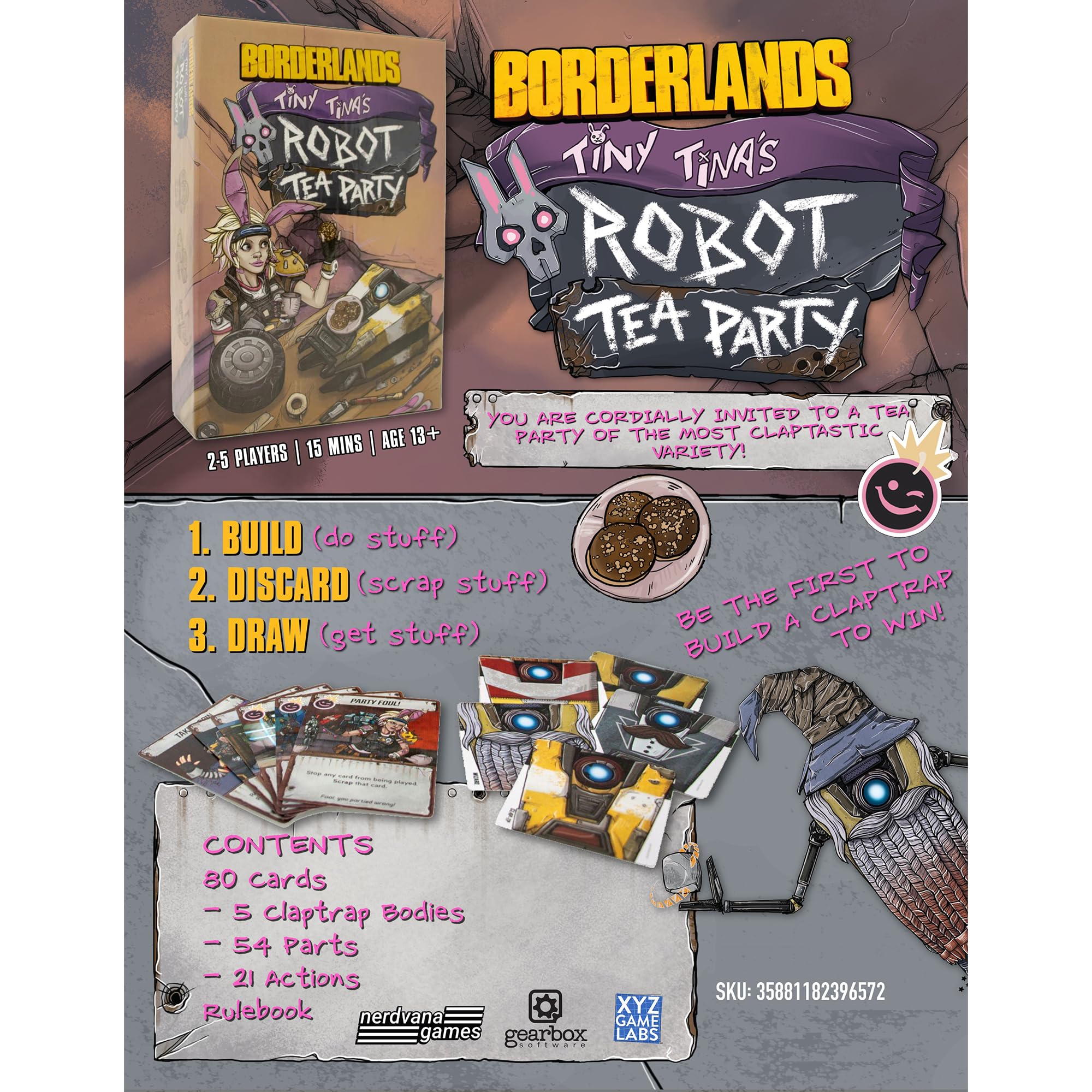 Nerdvana Game: Borderlands: Tiny Tina's Robot Tea Party - Roleplaying Card Game, Strategy Game, Officially Licensed, Ages 13+, 2-5 Players, 15 Min