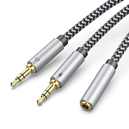 Morelecs 3.5mm Headphone Mic Splitter 3.5mm Female to 2 Dual 3.5mm Male Headphone Mic Audio Y Splitter Cable with Separate Microphone and Headphone for PC PS4 Gaming Headset