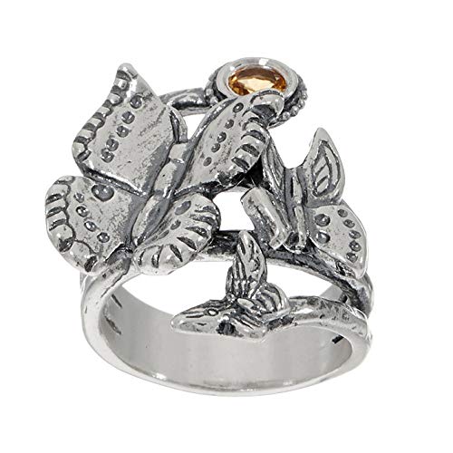 PZ Paz Creations Ring for Women Girls | Sterling Silver Gemstone Accented Butterfly Design (9, Citrine)