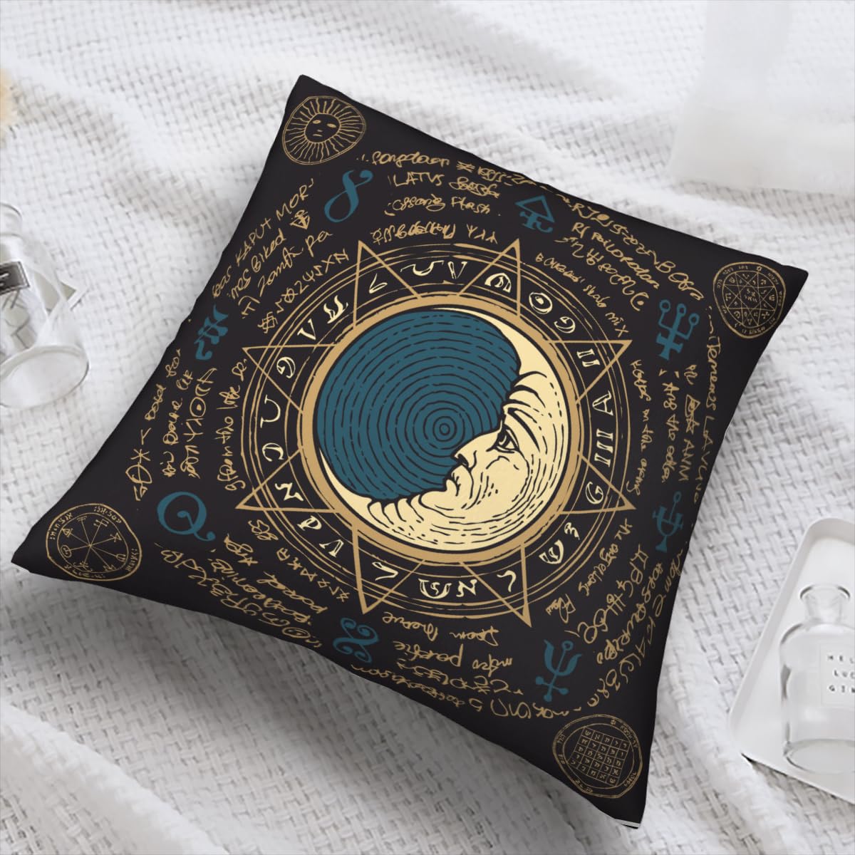 Moon Curse Religious Tarot Eight Pointed Star Sun Magic Pillow Covers Art Pillowcases Aesthetic Home Decor Bed Couch Sofa Office Living Room 18x18Inch