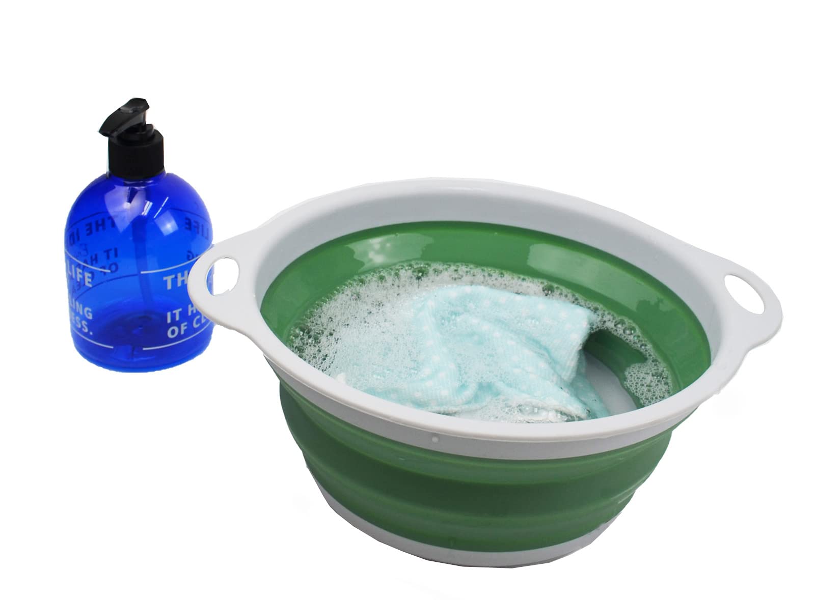 SAMMART 2.6L (0.68 Gallon) Collapsible Tub - Foldable Dish Tub - Portable Washing Basin - Space Saving Plastic Washtub (Grey/Dark Sea Green (Set of 2))