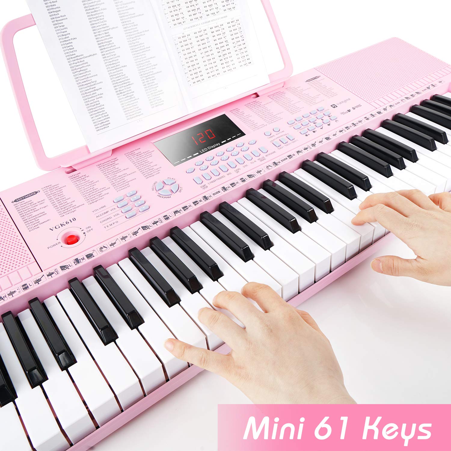 Vangoa Lovely Pink Piano for Kids Gift and 61 Key Keyboard Piano Black