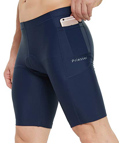 Priessei Men's Cycling Shorts 4D Coolmax Padded Bike Bicycle Pants Tights, Breathable & Absorbent Navy M