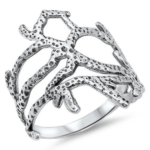 Precious Gem Jewellers Sterling Silver 19mm Ocean Coral Reef Wrap Ring