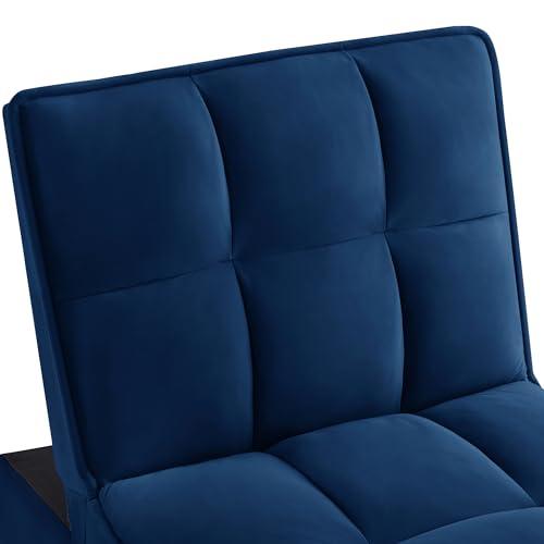 YOPTO Multi-Function Convertible Single Sleeper Sofa Bed with Storage Pockets,Velvet Tufted Pull-Out Couch Bed 4in1 W/Adjustable Backrest & Pillows,Chaise Lounge for Living Room,Small Space,Navy