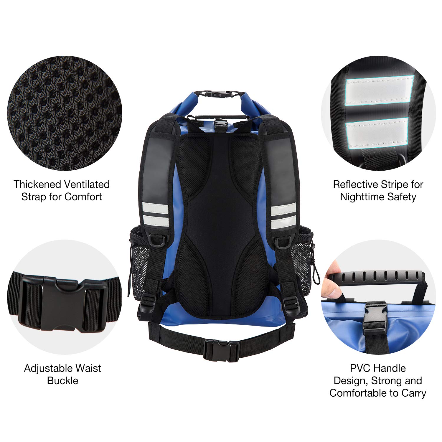 Piscifun Angry Face Dry Bag with Waterproof Phone Case, Waterproof Dry Backpack for Men and Women, Floating Dry Bag Backpack 20L Blue