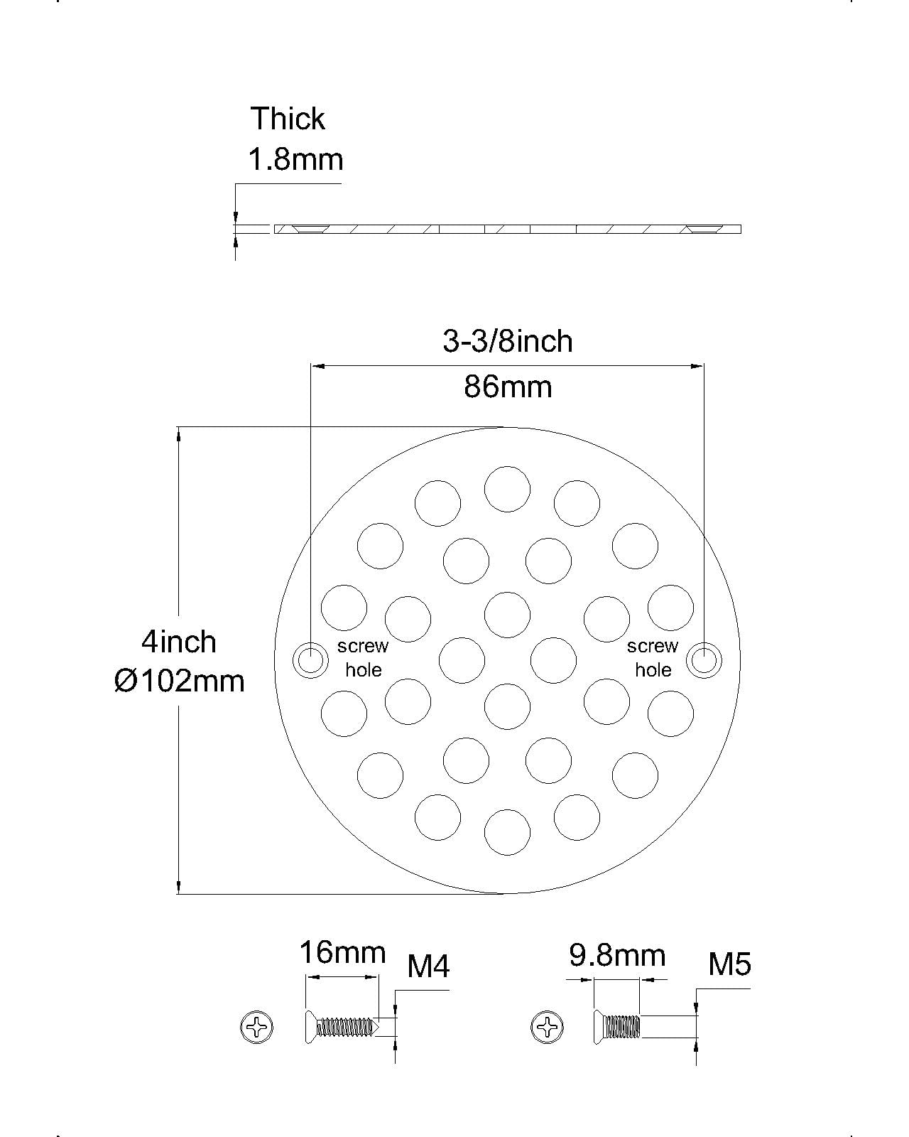 Poyde 4 Inch Screw-in Round Shower Drain Cover Replacement Floor Drainer with Screws (Brushed Golden)