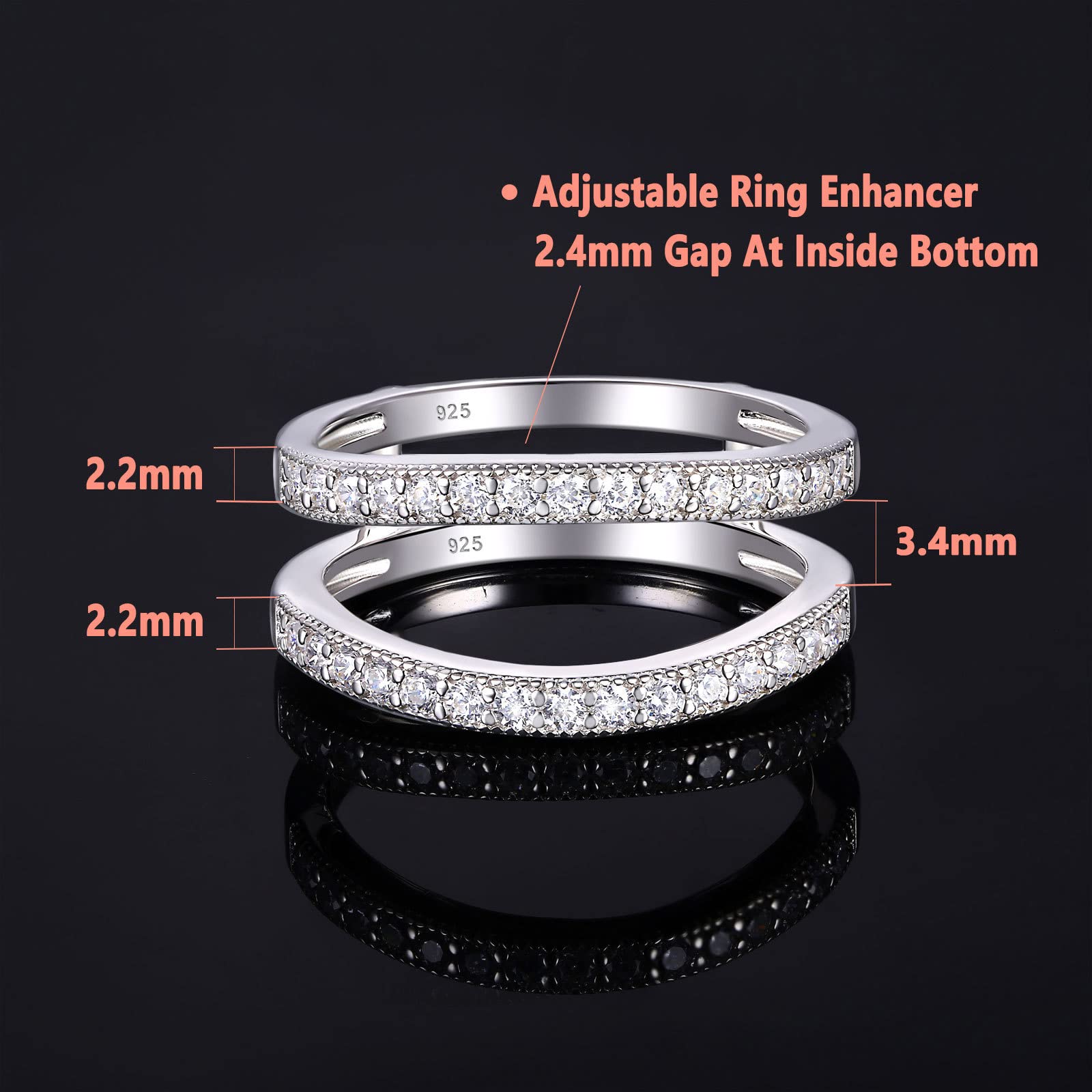 SHELOVES Womens Wedding Band Ring Enhancers Round White AAAAA CZ 925 Sterling Silver Guard Rings Sz 6.5