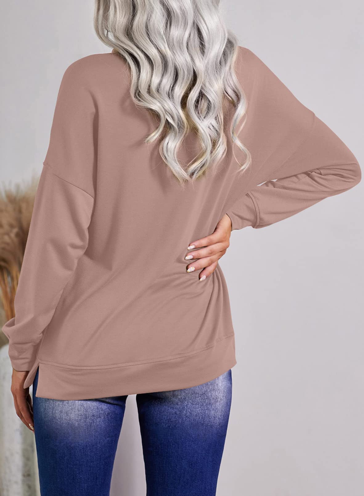 SHEWIN Womens Casual Quarter Zip Pullover Tops Long Sleeve Lapel Zipper Oversized Sweatshirt Loose Fall Fashion Clothes for Women 2023,US 8-10(M),Pink