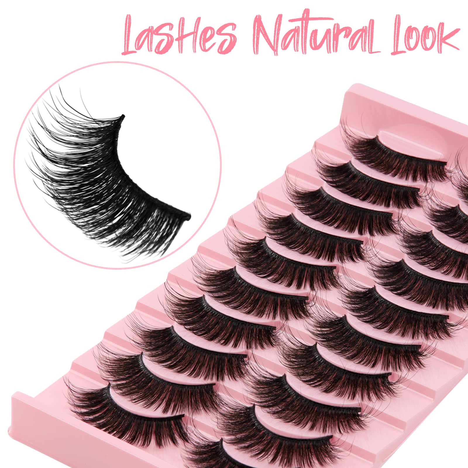 XP-ART False Eyelashes Natural Look Wispy Faux Mink Lashes Fluffy Cat Eye lashes 10 Pairs 24MM