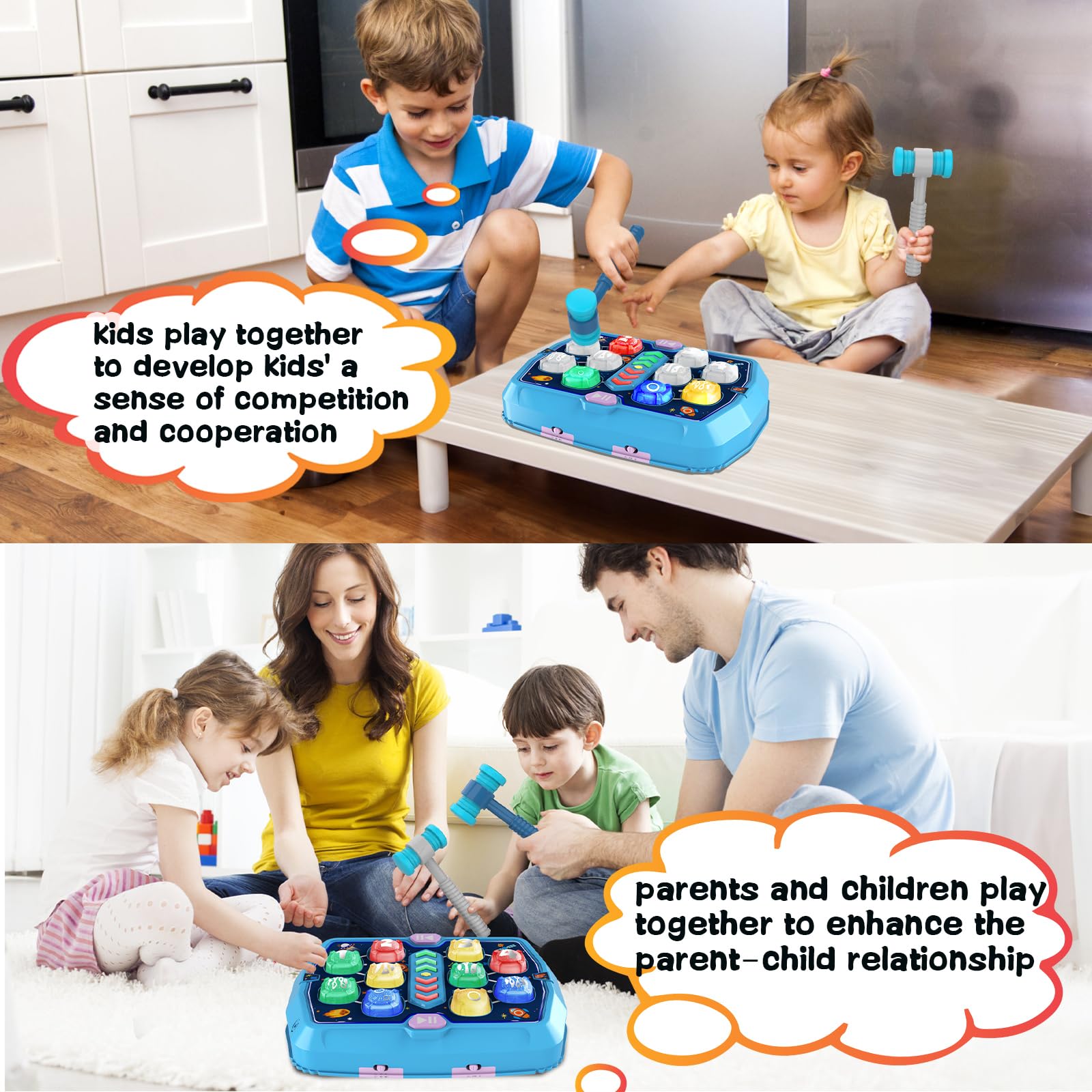 Toys for 3+ Year Old Boys, Learning, Interactive Educational, Early Developmental Toy with 3 Modes, 2 Hammers, Pounding Toys for Age 3 4 5 6 7 8 9+ Year Old Boys Girls Kids Toddlers