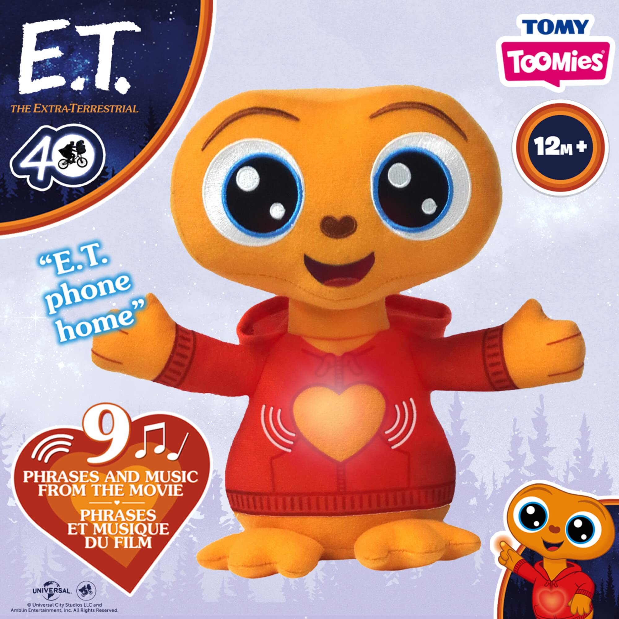 Toomies E.T. The Extra-Terrestrial My Best Friend E.T. β 40th Anniversary Edition β Interactive Light Up Plush Toys with Soothing Heartbeat Sounds and Nine Different Phrases and Music