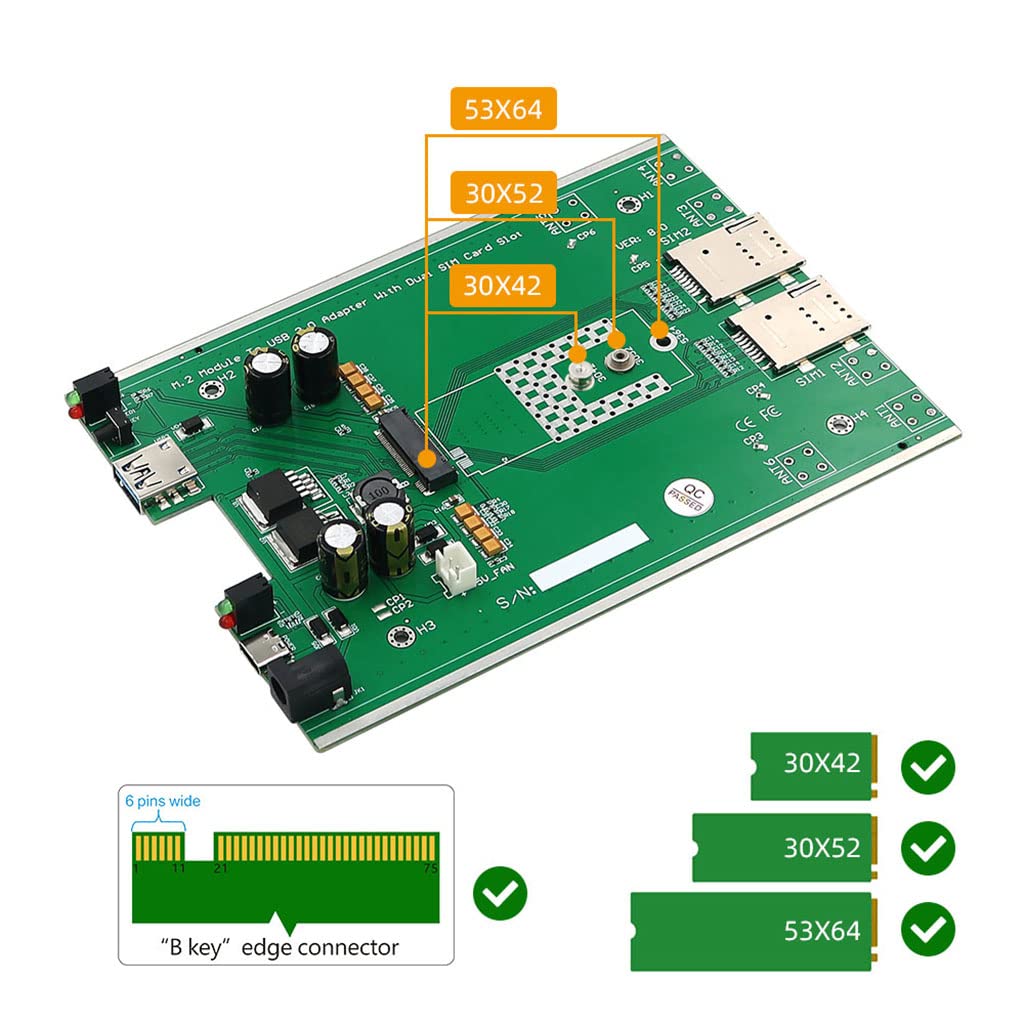 XT-XINTE M.2 Network Adpater NGFF M.2 4G/5G Module to USB 3.0 Adapter with Dual SIM Card Slots Cooler Fan DC 5-12V Type-C Auxiliary Power