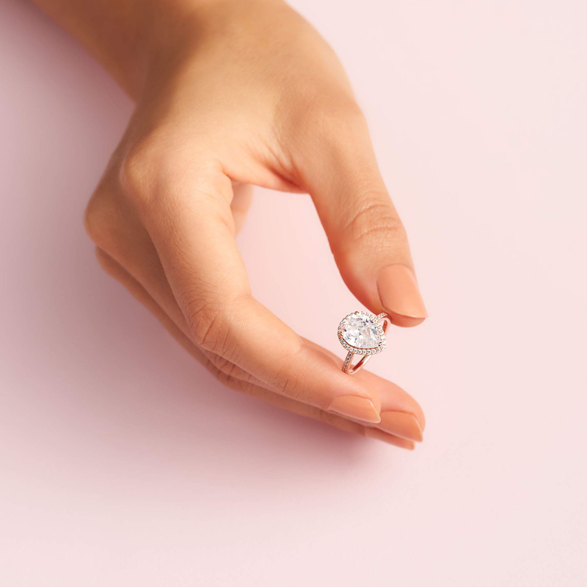Pandora Sparkling Teardrop Halo Ring - Rose Gold Ring for Women - Layering or Stackable Ring - Gift for Her - 14k Rose Gold-Plated Rose - Size 7