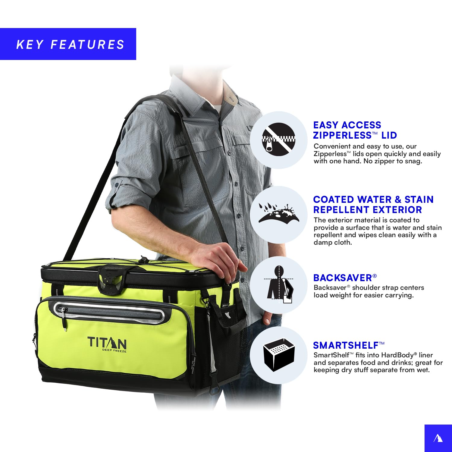 Titan Deep Freeze Cooler - 48 Can Zipperless Hardbody Cooler - Deep Freeze Insulation, HardBody Liner, and SmartShelf - Blue Lagoon