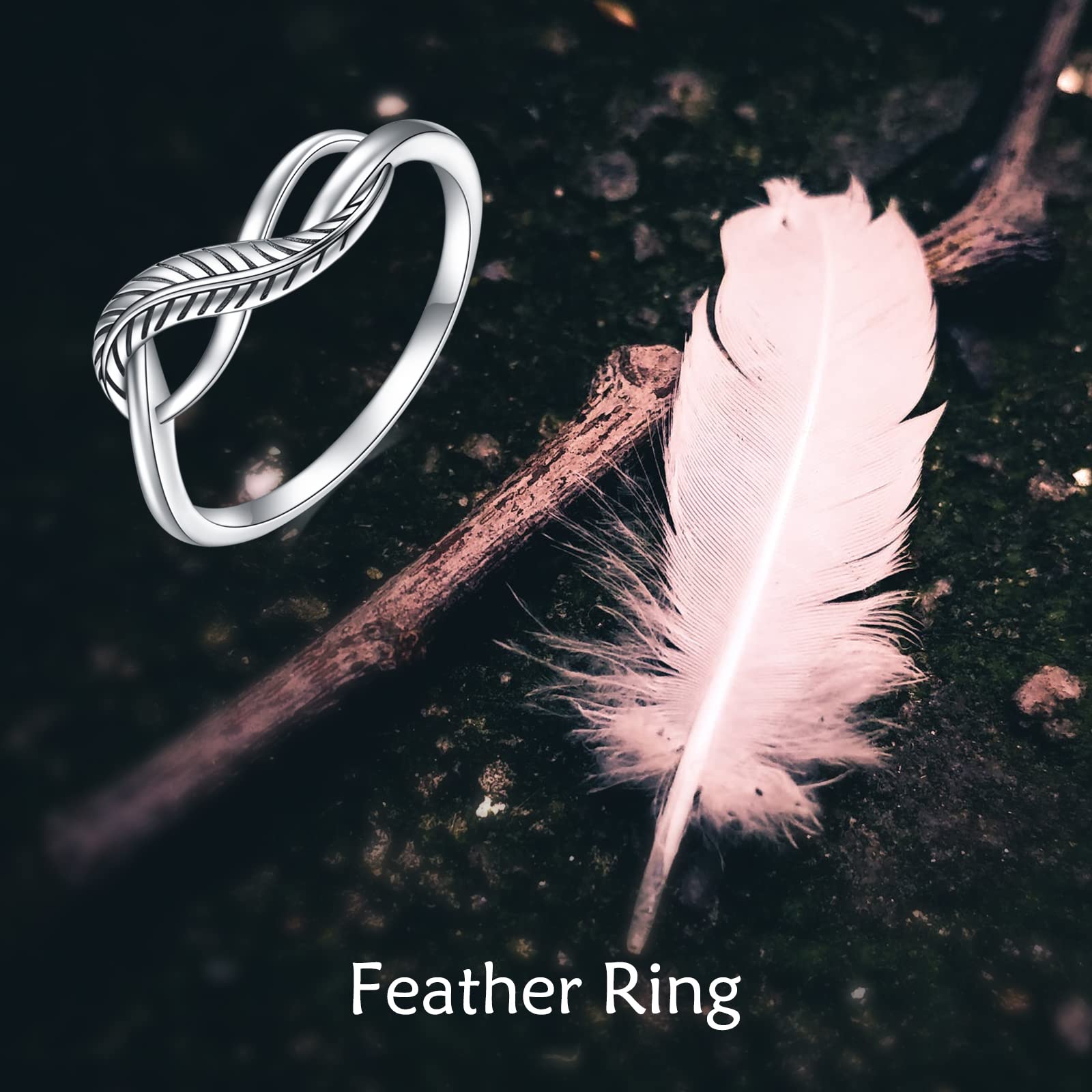 POPKIMI 925 Sterling Silver Feather Ring Angel Wings Leaf Wedding Ring for Women Girls Men (8)