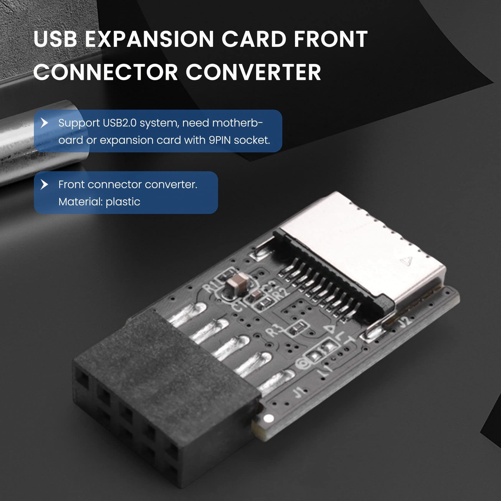 Yothfly Motherboard USB2.0 9Pin to Type-C A-Key Front Connector Converter USB3.2 Type-E Interface Header Adapter Extender Card