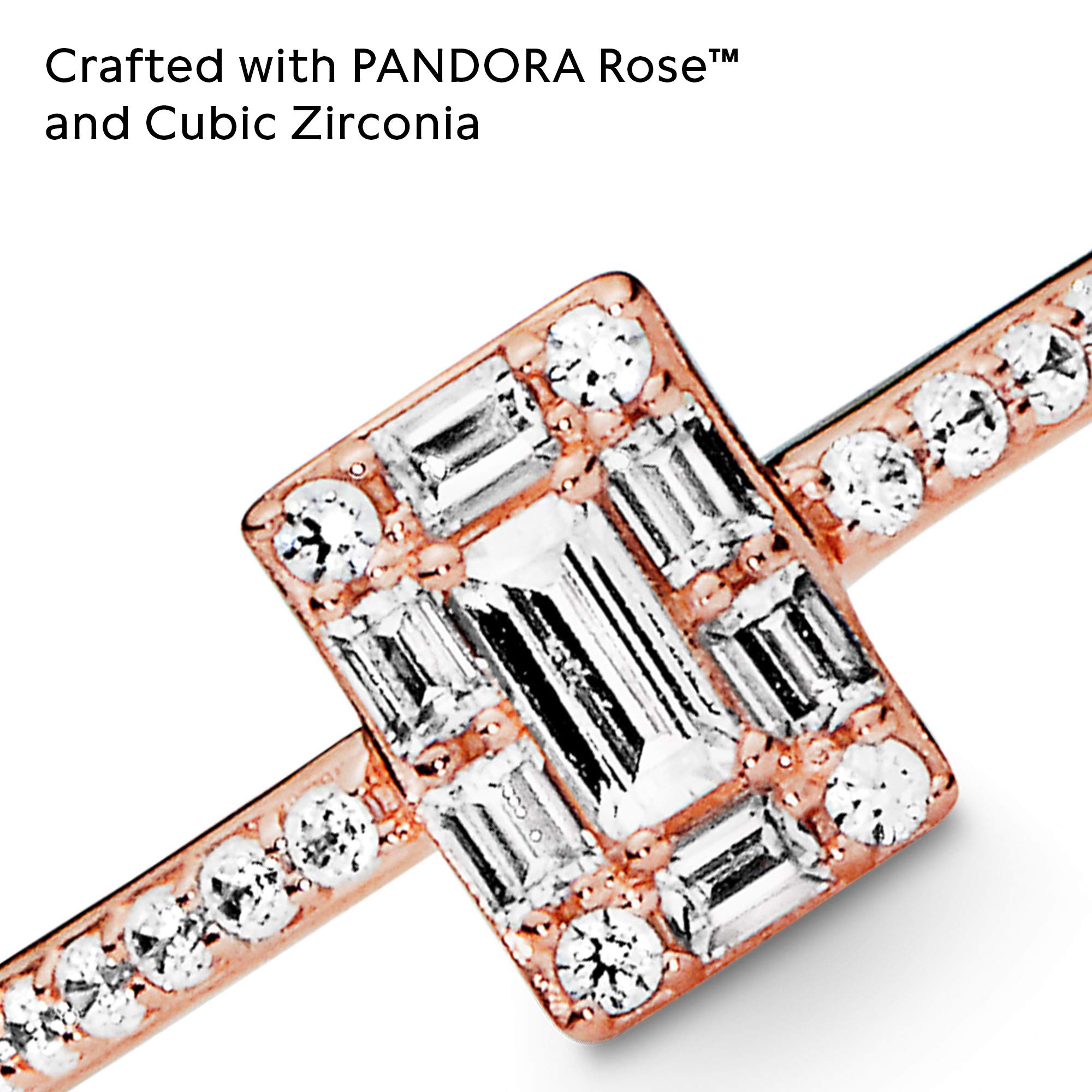 Pandora Sparkling Square Halo Ring - Timeless and Elegant Ring - Promise Ring for Women - Layering or Stackable Ring - Gift for Her - 14k Rose Gold-Plated Rose with Cubic Zirconia - Size 6